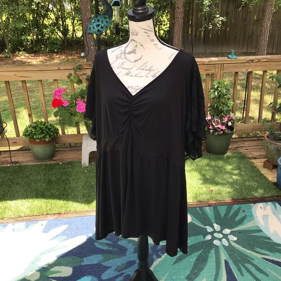 torrid | Tops | Torrid Super Soft Black Vneck Shirt Lace Sleeved Flowy ...